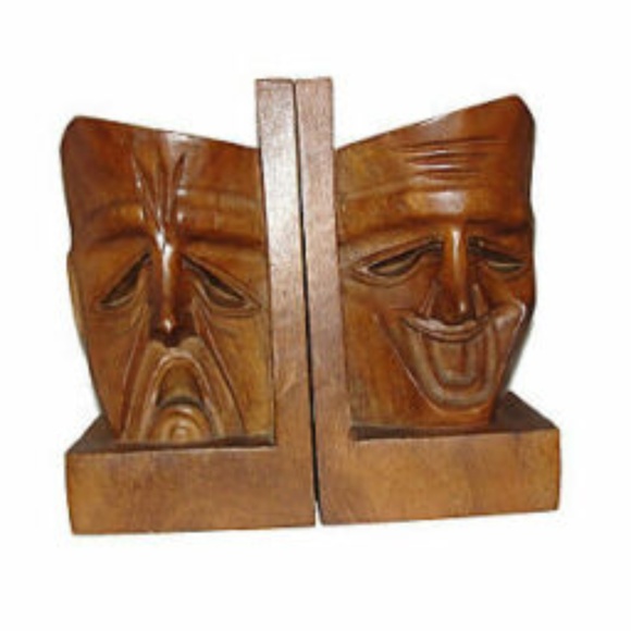 Accents | 196s Drama Face Wood Bookends | Poshmark